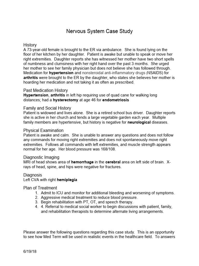 Nervous System Case Study Assignment 2023 | PDF | Physical Therapy ...