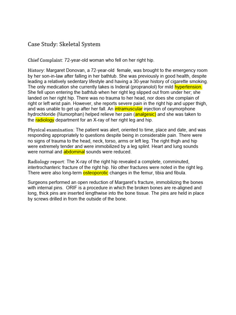 Case Study: Hip Fracture in Elderly Woman | PDF | Diseases And ...