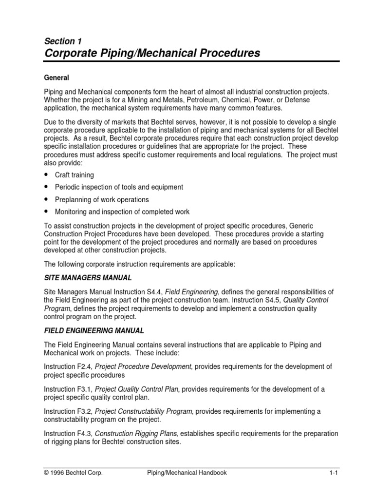 01 - Corporate Piping-Mechanical Procedures | PDF | Engineering ...