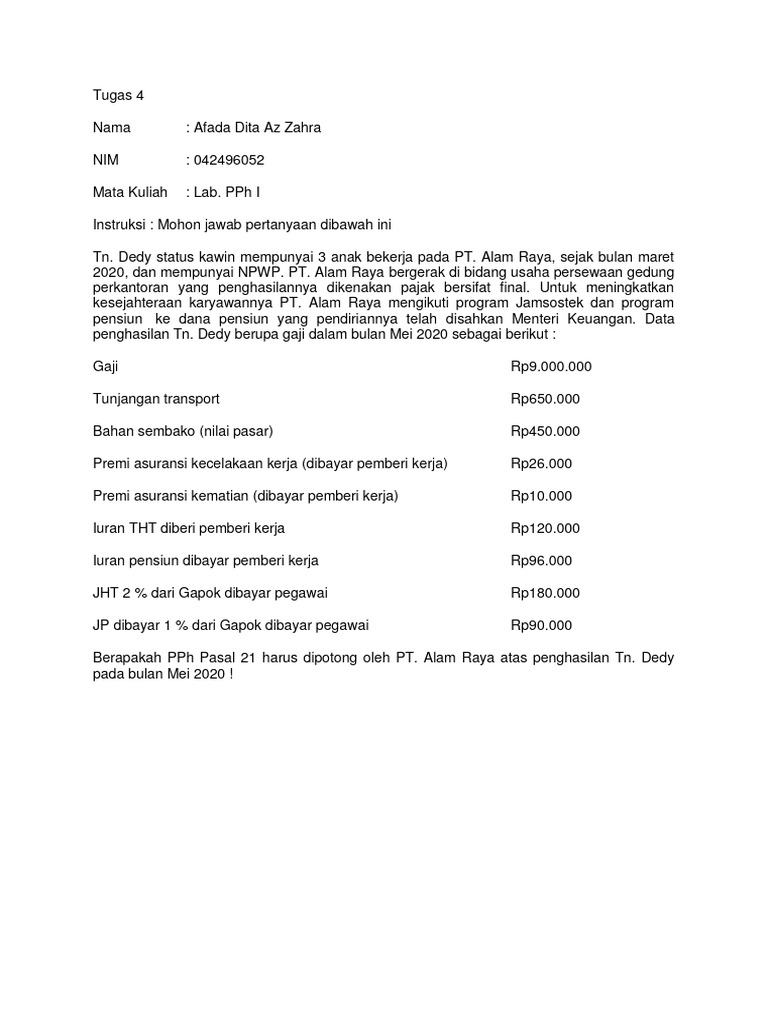 Perhitungan PPh 21 Tn. Dedy | PDF