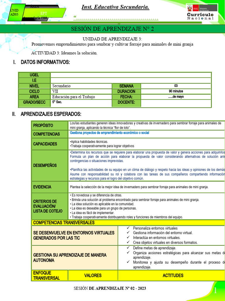 5º Etp-Ses.-Uni 3 - Sem 03 - 2023 | Descargar gratis PDF | Aprendizaje | Maestros