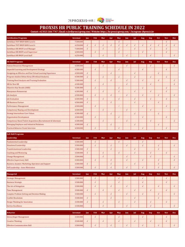 Proxsis HR Training Schedule 2022 | PDF | Leadership | Industrial And Organizational Psychology