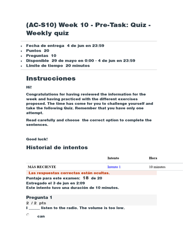 Week 10 Quiz Instructions and Details | PDF