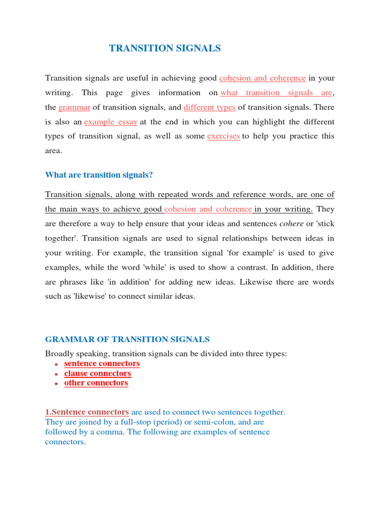 Transition Signals | Download Free PDF | Sentence (Linguistics) | Human ...