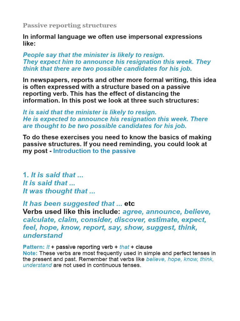 Passive Reporting Verbs | PDF
