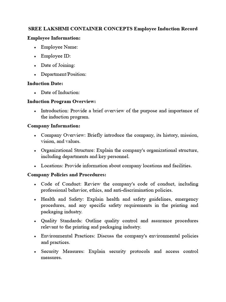 Employee Induction Record | PDF | Employment | Safety