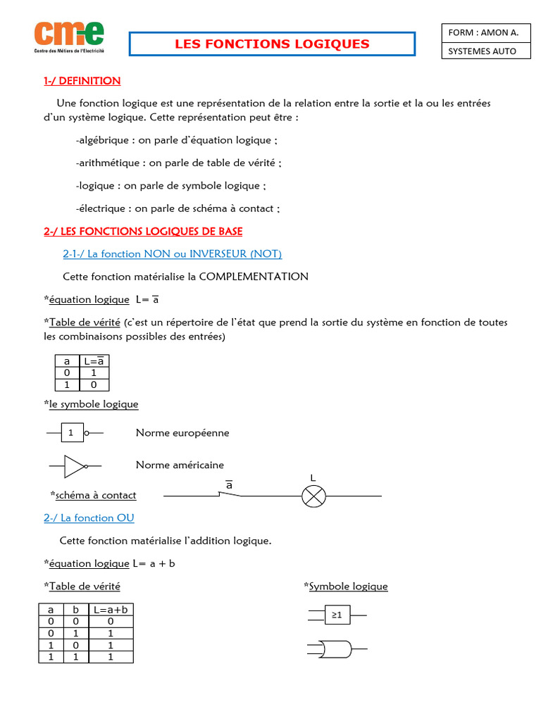 2-Les Fonctions Logiques - New | PDF | Logique mathématique | Algèbre de Boole (logique)