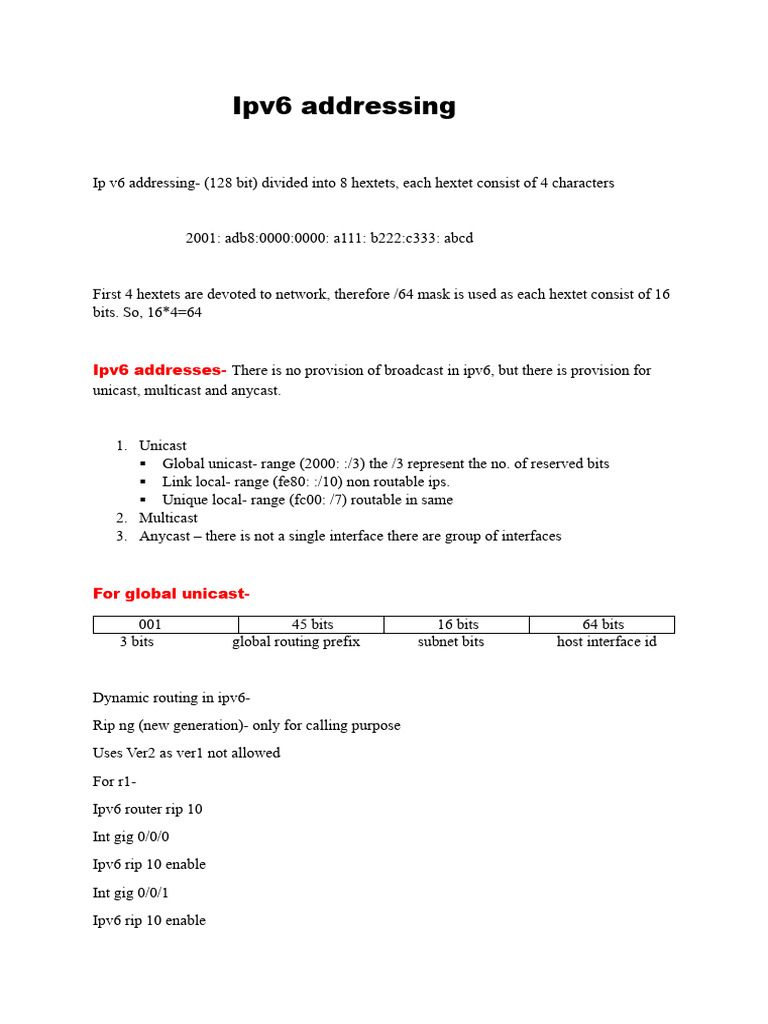 IPv6 Addressing and Routing Basics | PDF
