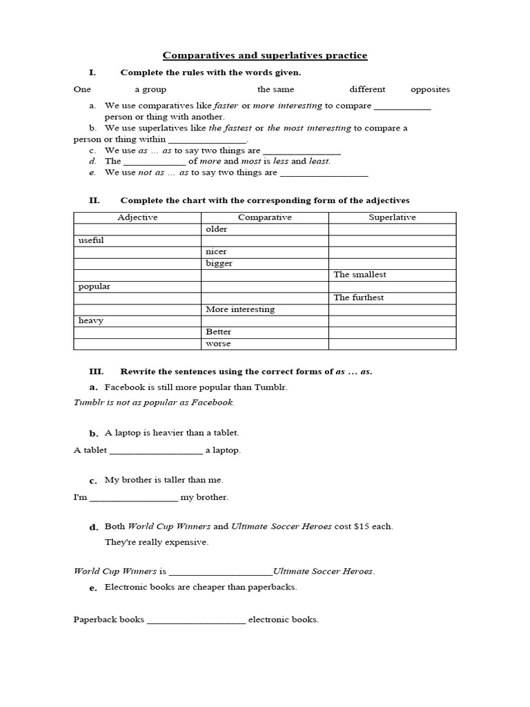Comparatives and Superlatives Practice 1M | PDF