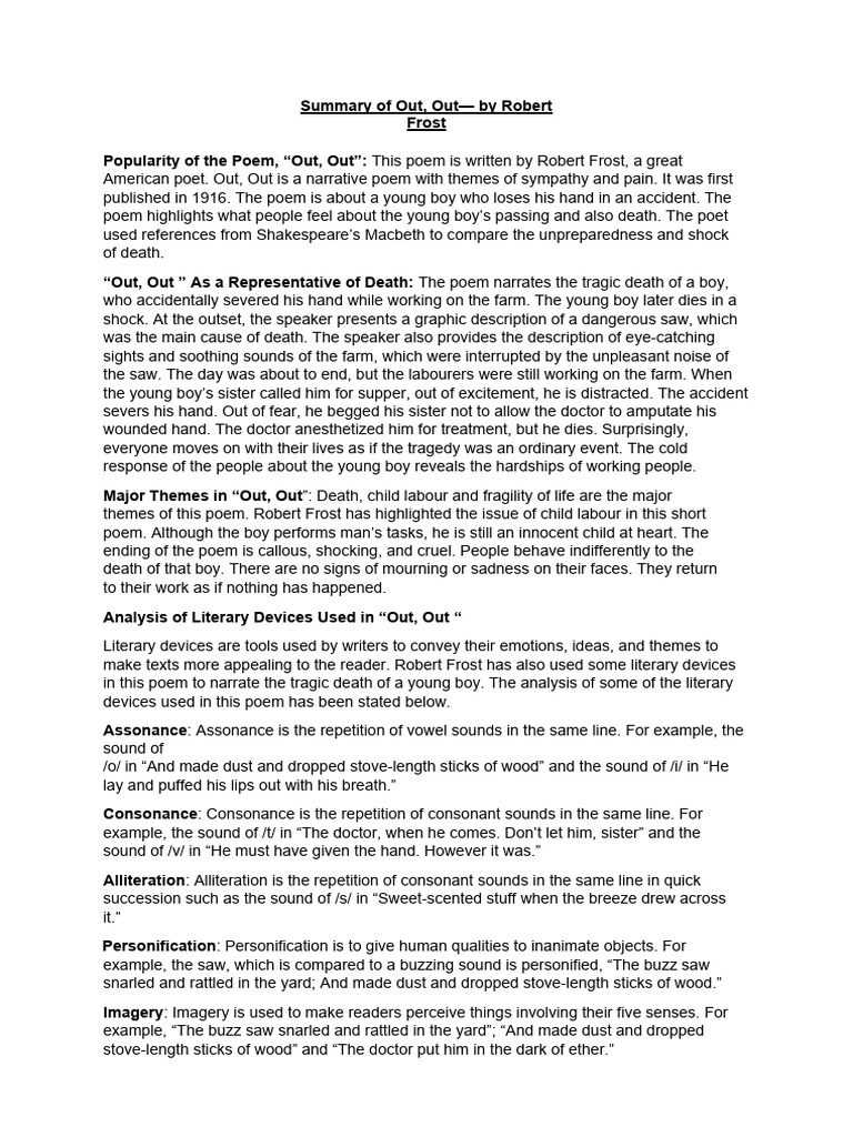 Out Out - Robert Frost Analysis | PDF | Poetry | Poetics