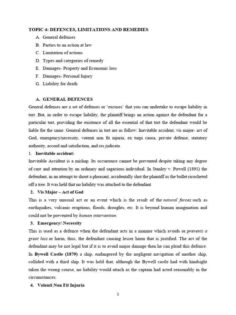 Tort Law Defenses and Remedies | PDF | Damages | Tort