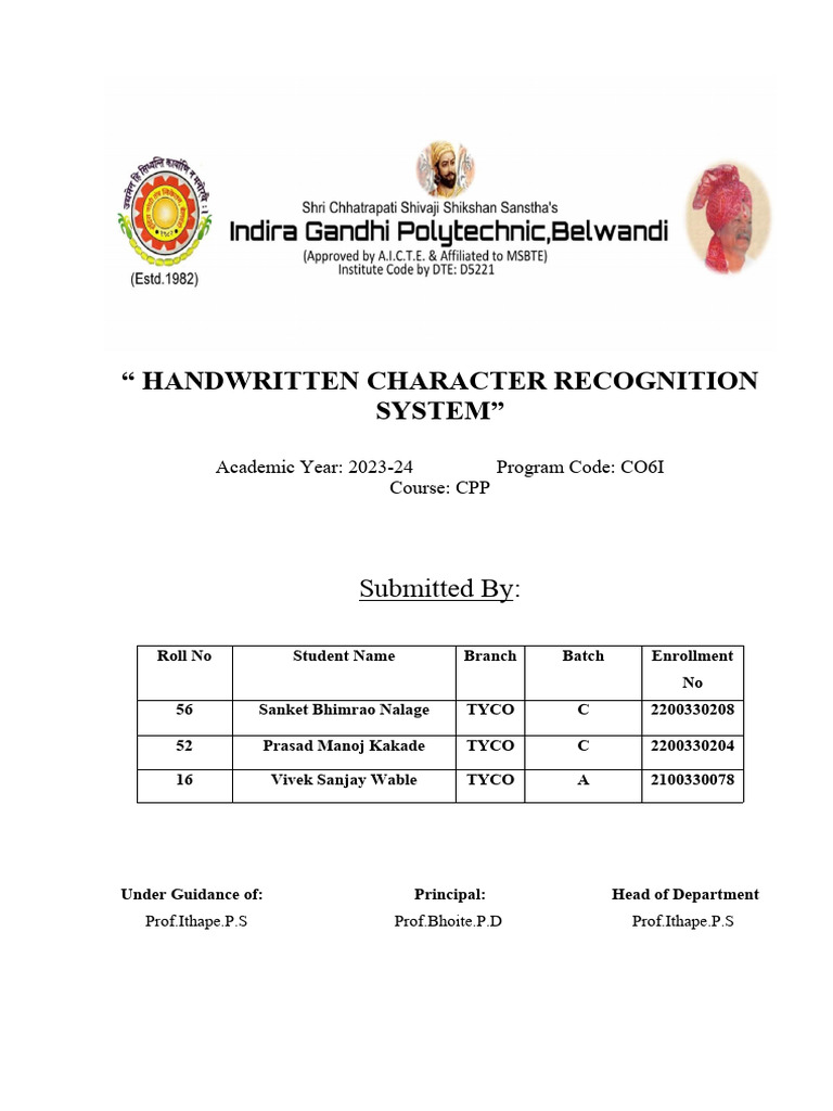 Handwritten Character Recognition System Black Book For Capstone ...