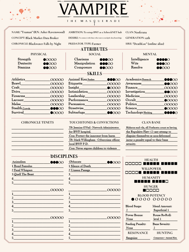 3LC Blackwater Vampire Sheet | PDF
