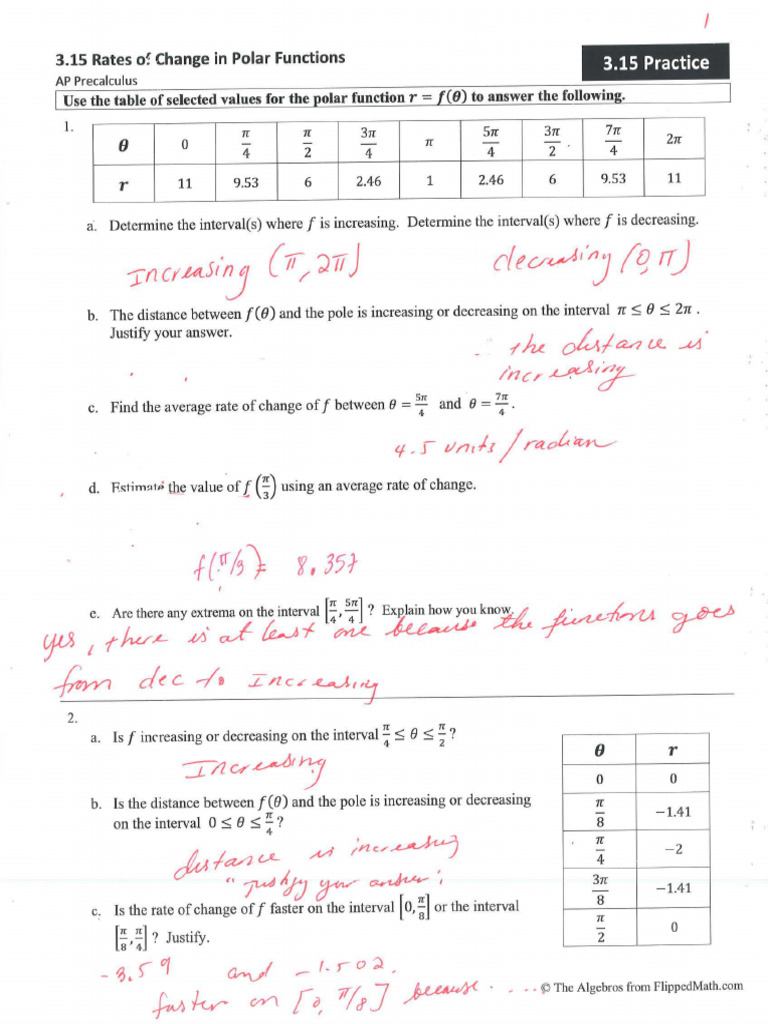 Rate of Change Day 1 Homework Key 2024 | PDF