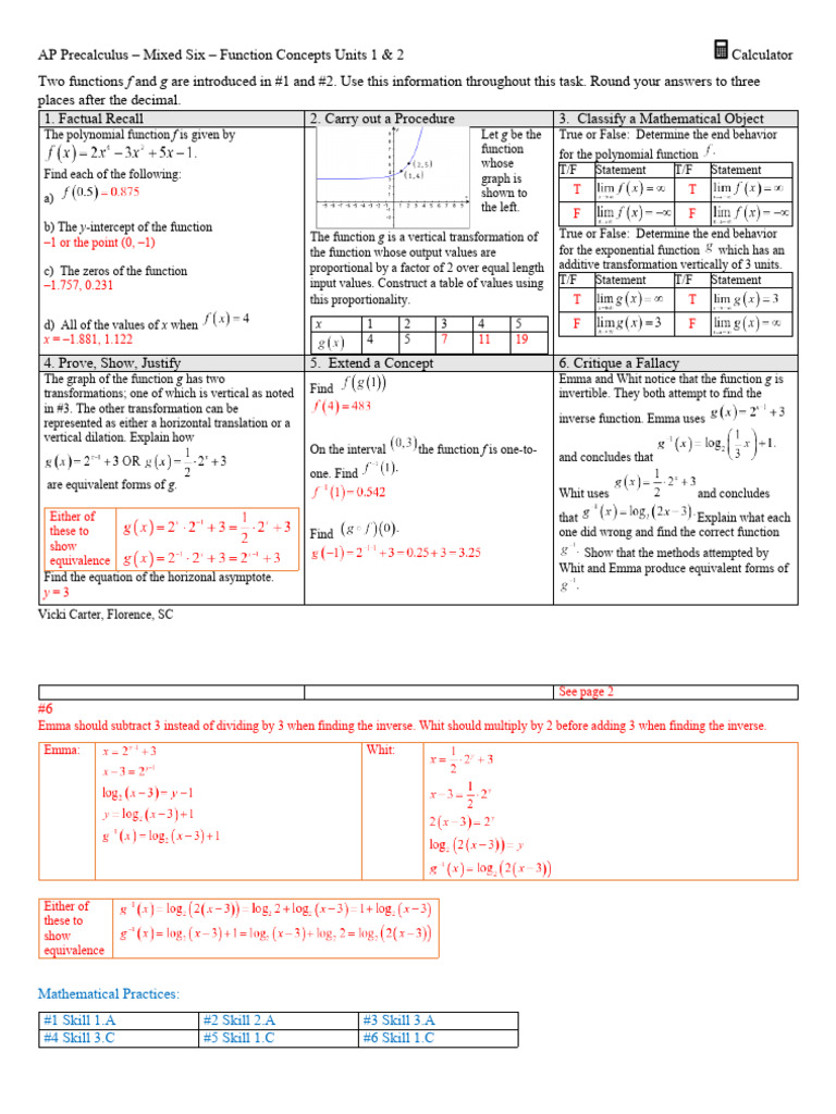 AP Precalculus Mixed Six: Functions Units 1 & 2 | PDF | Function ...