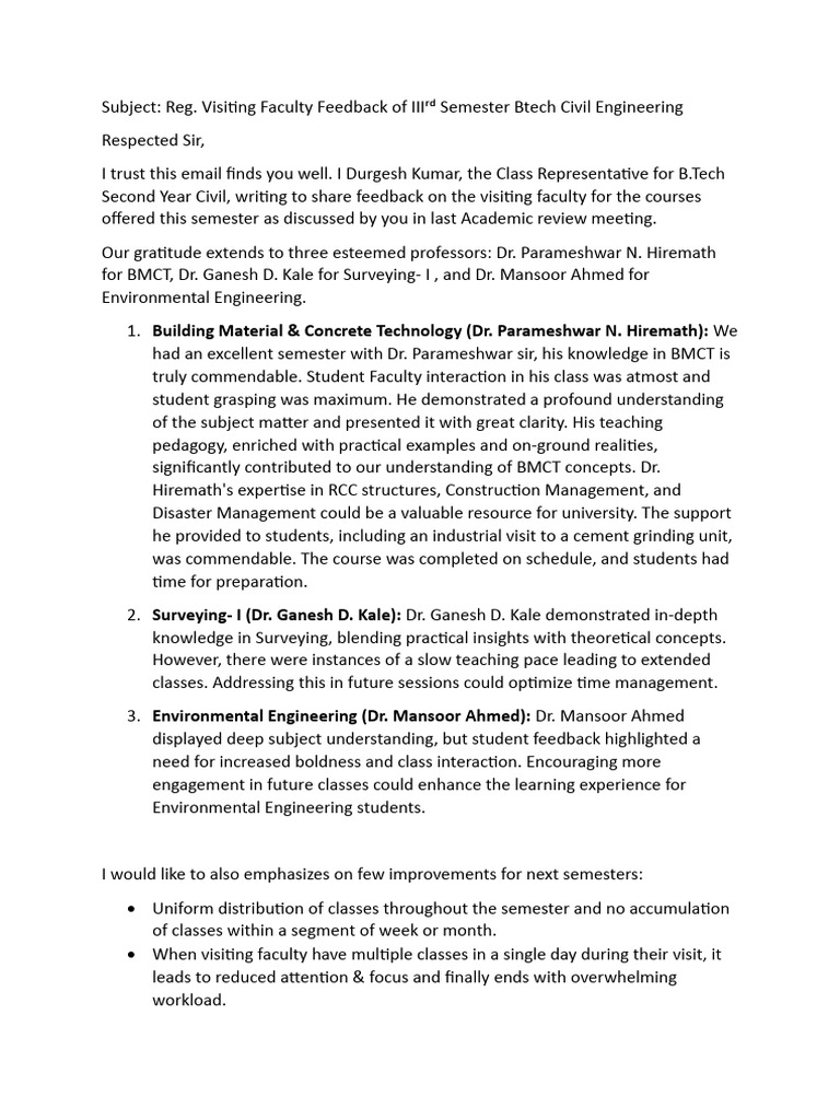 Faculty Feedback for B.Tech Civil Engineering | PDF | Engineering | Human Communication