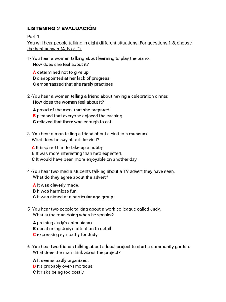 Listening 2 Evaluación | PDF