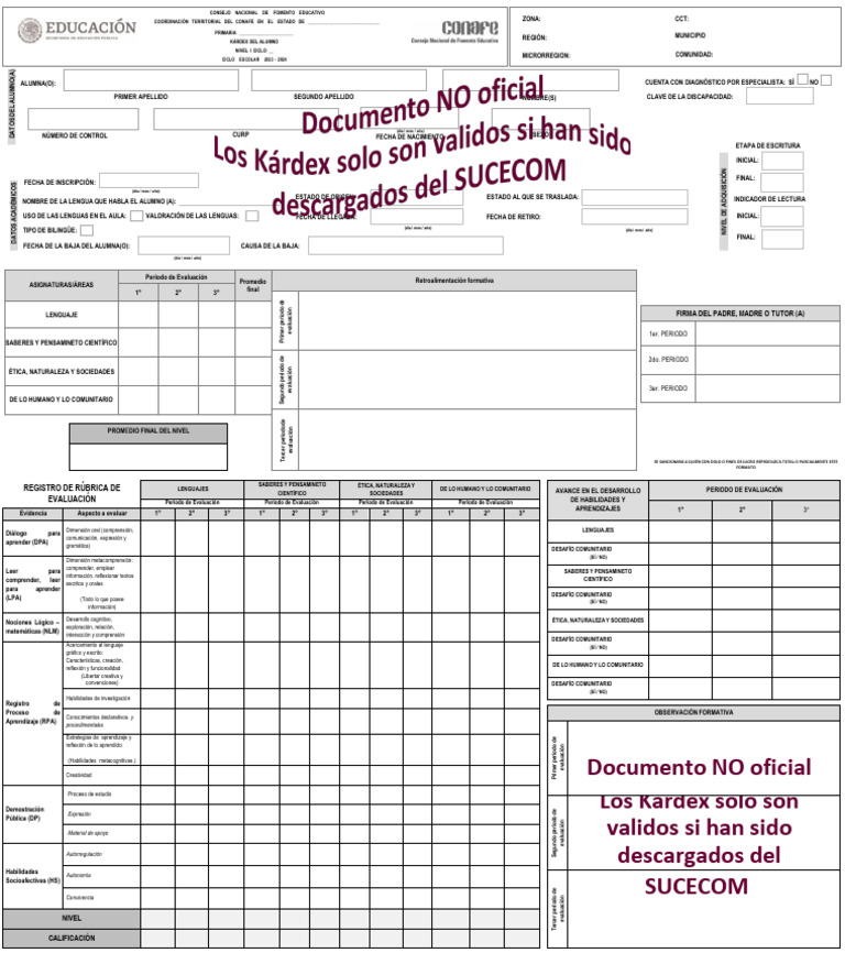 Kárdex - Primaria - 2023 - 2024 | PDF | Aprendizaje | Evaluación
