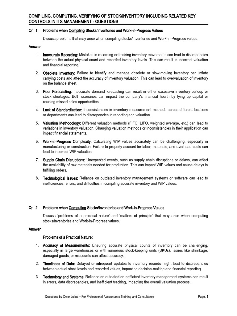 1.0 Inventory Management - Discussion Questions - Answered | PDF ...