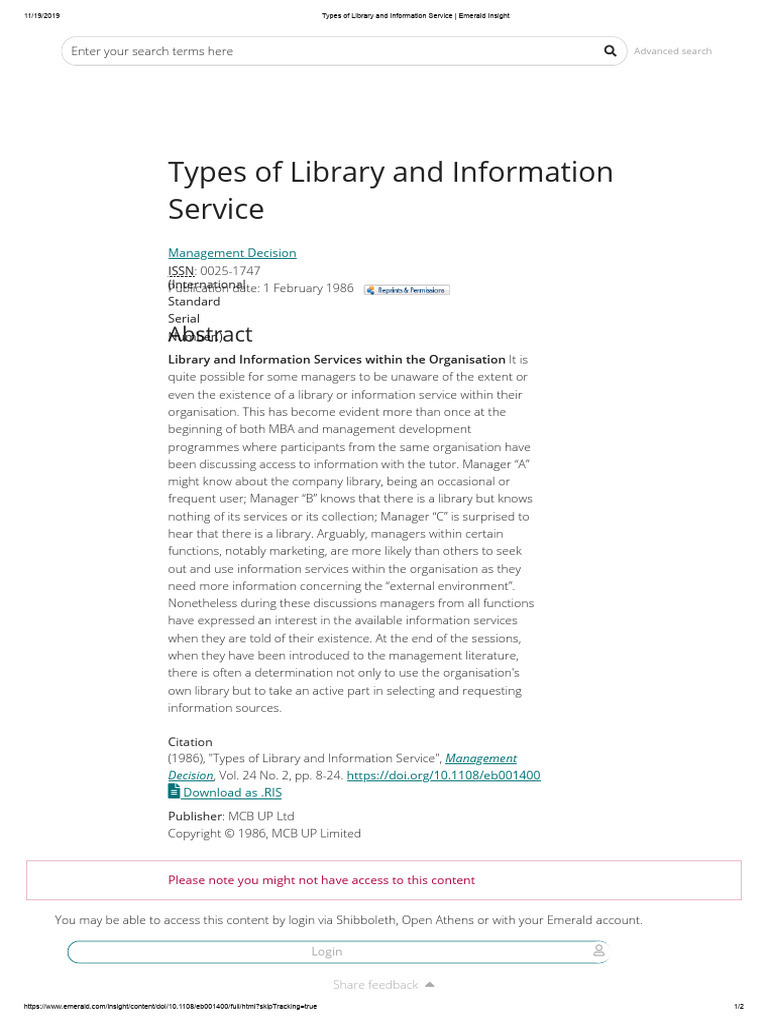 Types of Library and Information Service - Emerald Insight | PDF ...