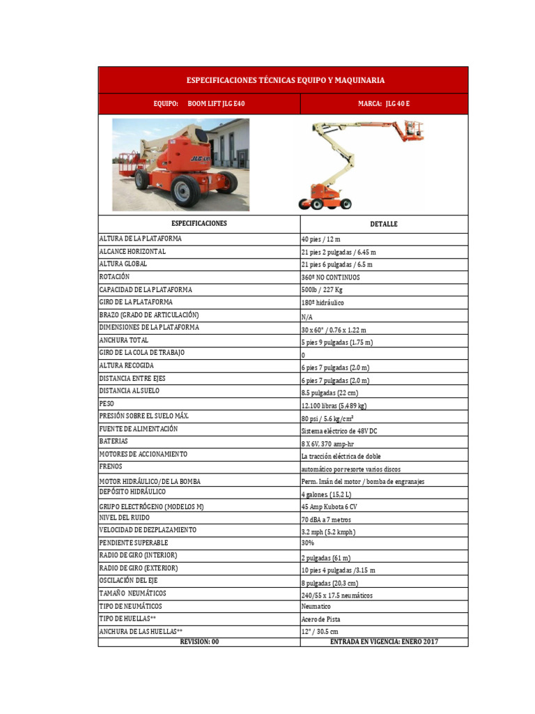 FICHA TECNICA JLG 40E | PDF | Vehículo de motor | Vehículos