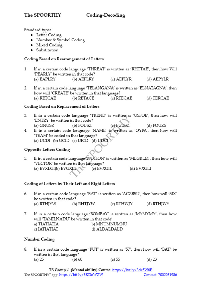 1. Coding Decoding hand out | PDF | Collation | Linguistics