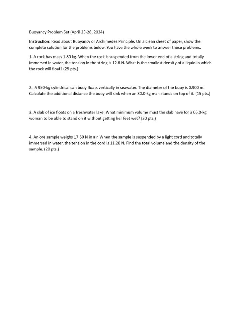 Problem-Set_Buoyancy | PDF