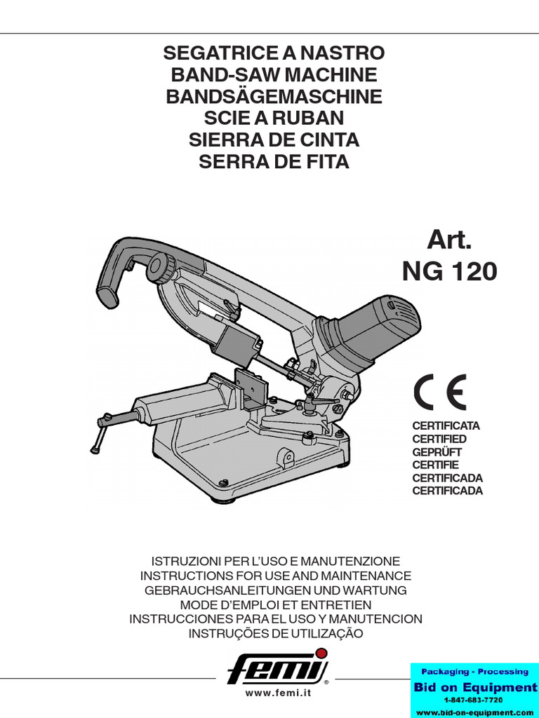 FEMI NG120 Band-Saw Machine - Manual | PDF | Mains Electricity | Blade