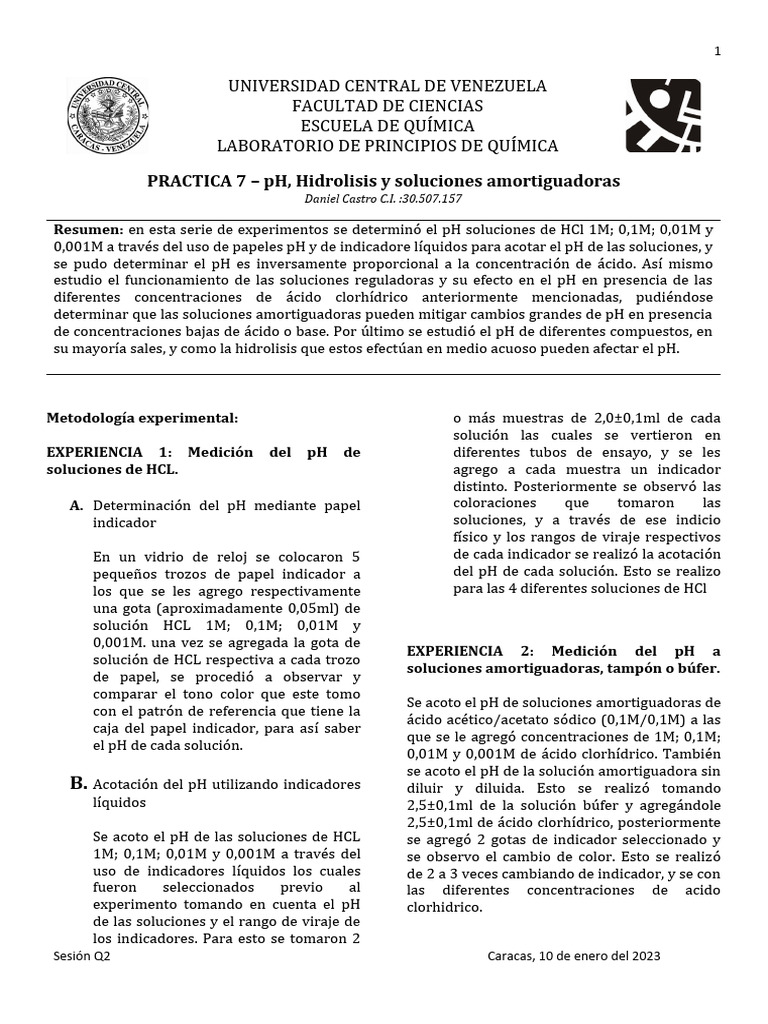 PH, Hidrolisis y Soluciones Amortiguadoras | Descargar gratis PDF | Ácido clorhídrico | Solución ...