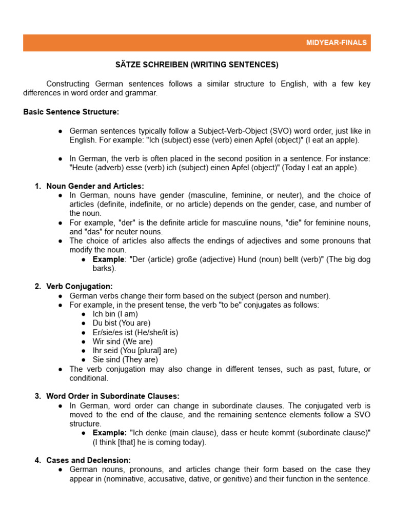 German Sentence Structure Guide | PDF | Grammatical Gender | Noun