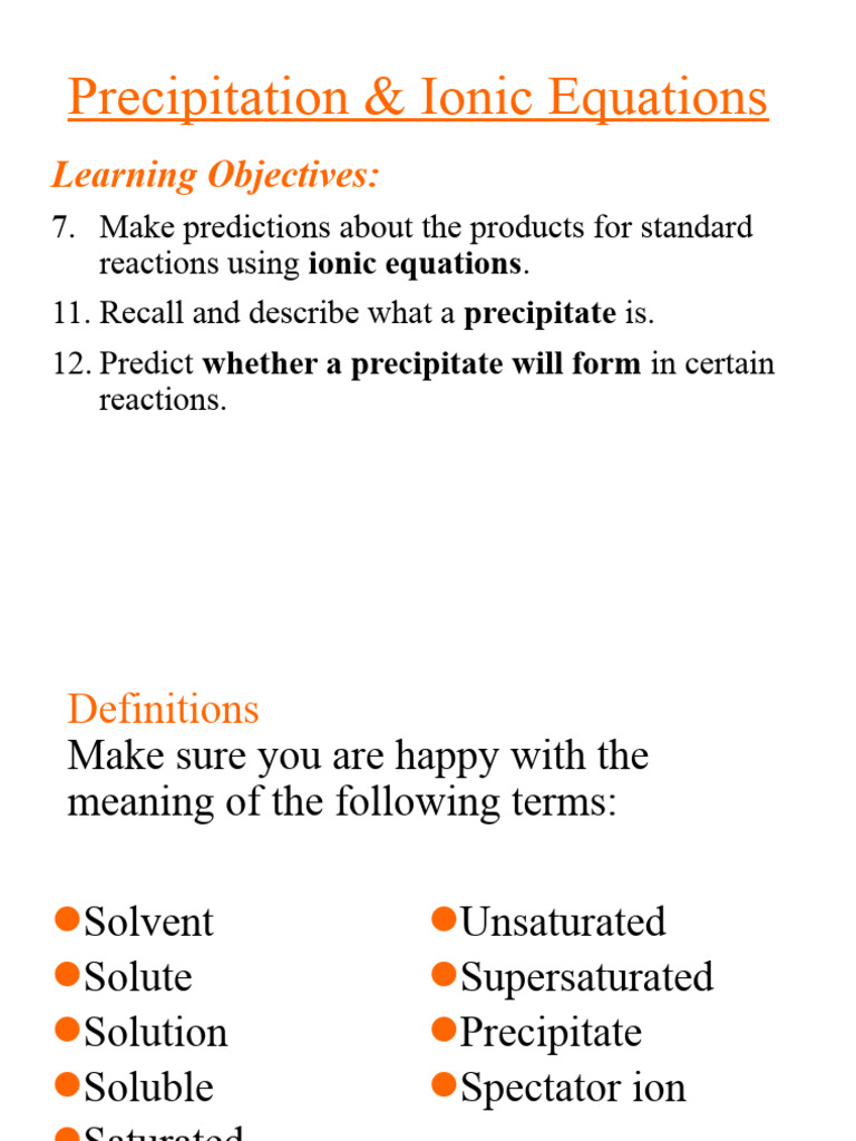 4.1 Precipitation and Ionic Equations | PDF | Precipitation (Chemistry ...