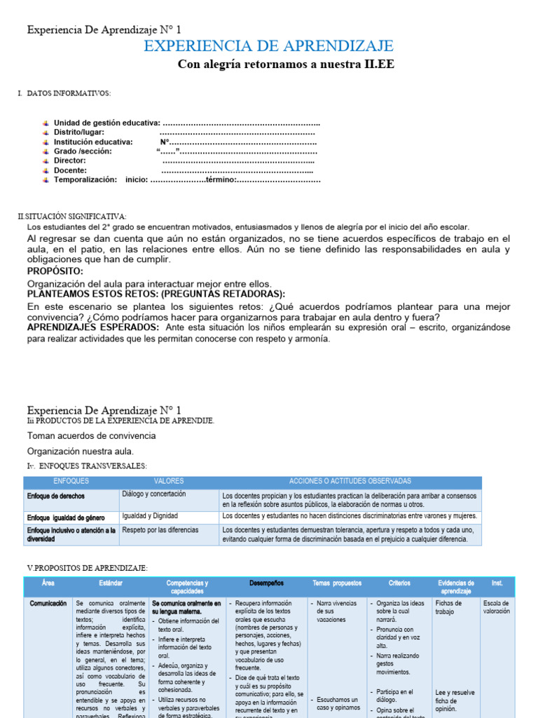 2° Grado - Experiencia de Aprendizaje #1 | PDF | Números | Aprendizaje