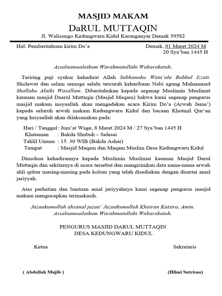 Contoh Undangan Ruwahan | PDF