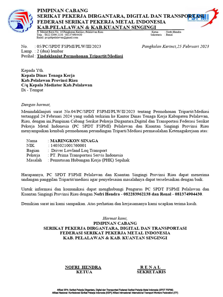 05 Permohonan Lanjutan Tripartit-NEW. | PDF