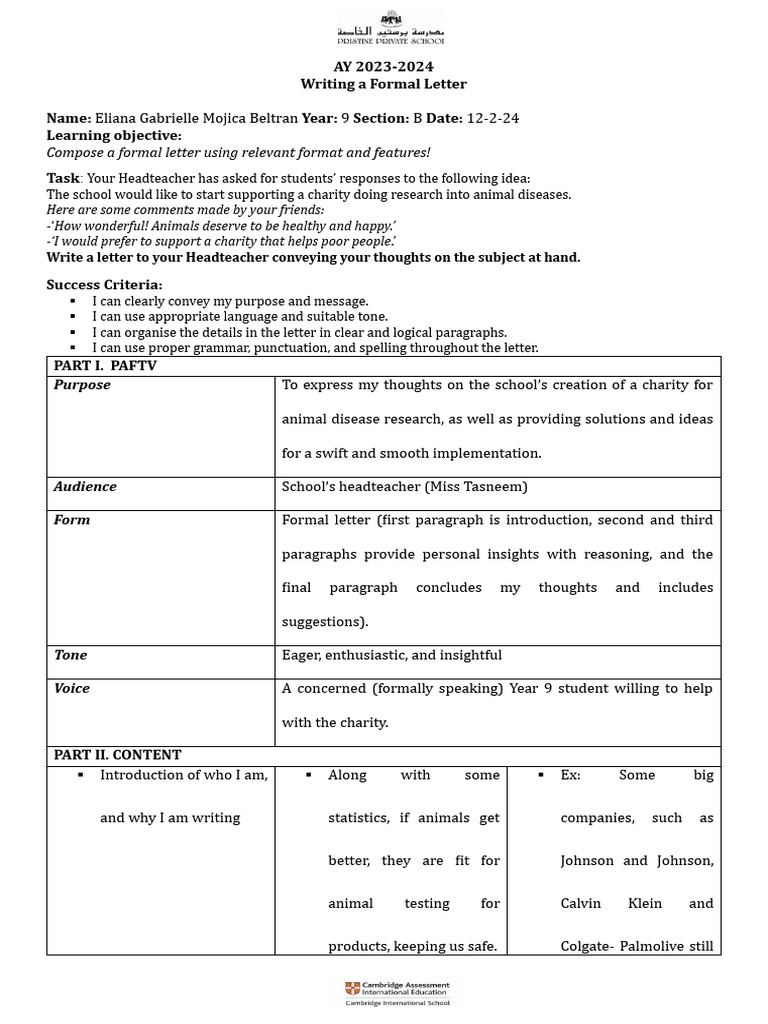 Y9 - Formal Letter Template | PDF | Thought