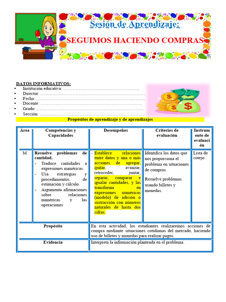 2° Sesión Día 2 Mat Seguimos Haciendo Compras | PDF | Evaluación ...