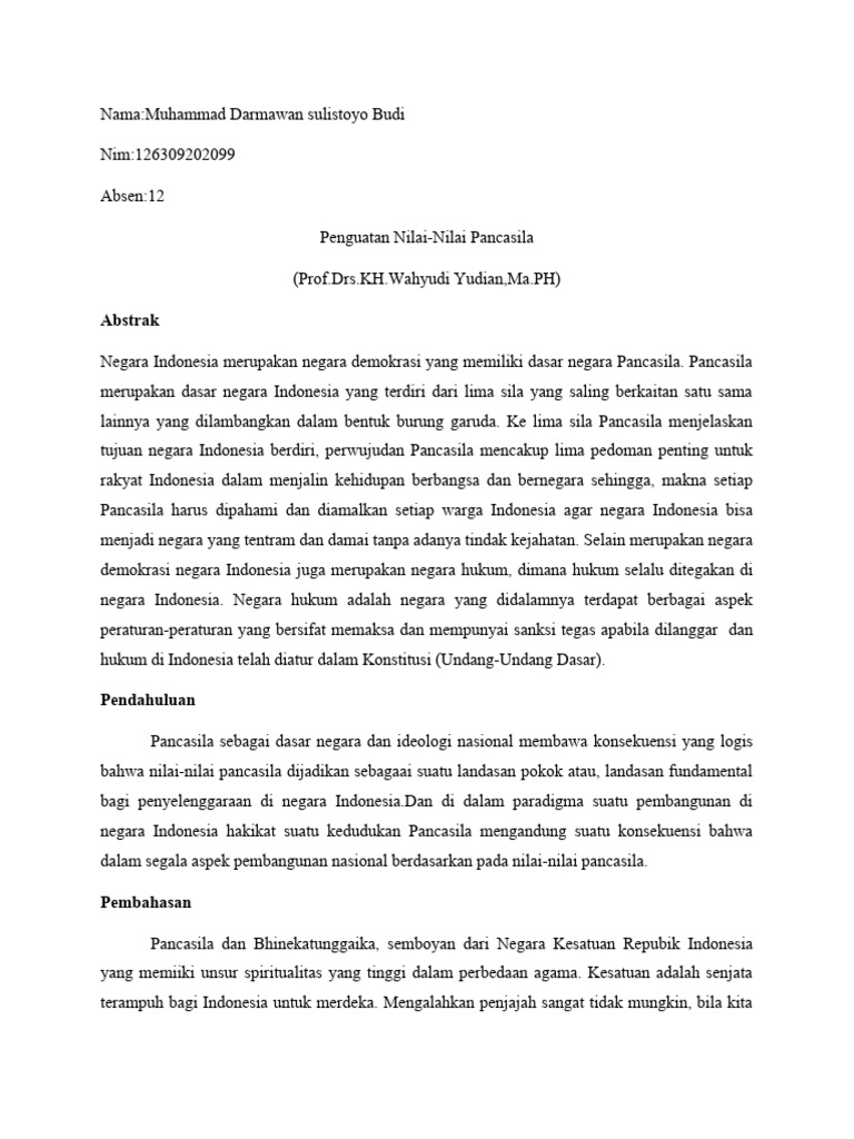12 - Muhammad Darmawan S.B - Penguatan Nilai Pancasila | PDF 12 - Muhammad Darmawan S.B - Penguatan Nilai Pancasila | PDF