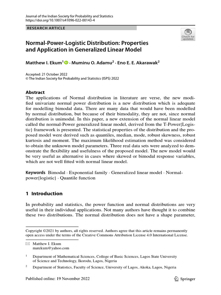 Normal-Power-Logistic Distribution Properties and | PDF | Normal ...
