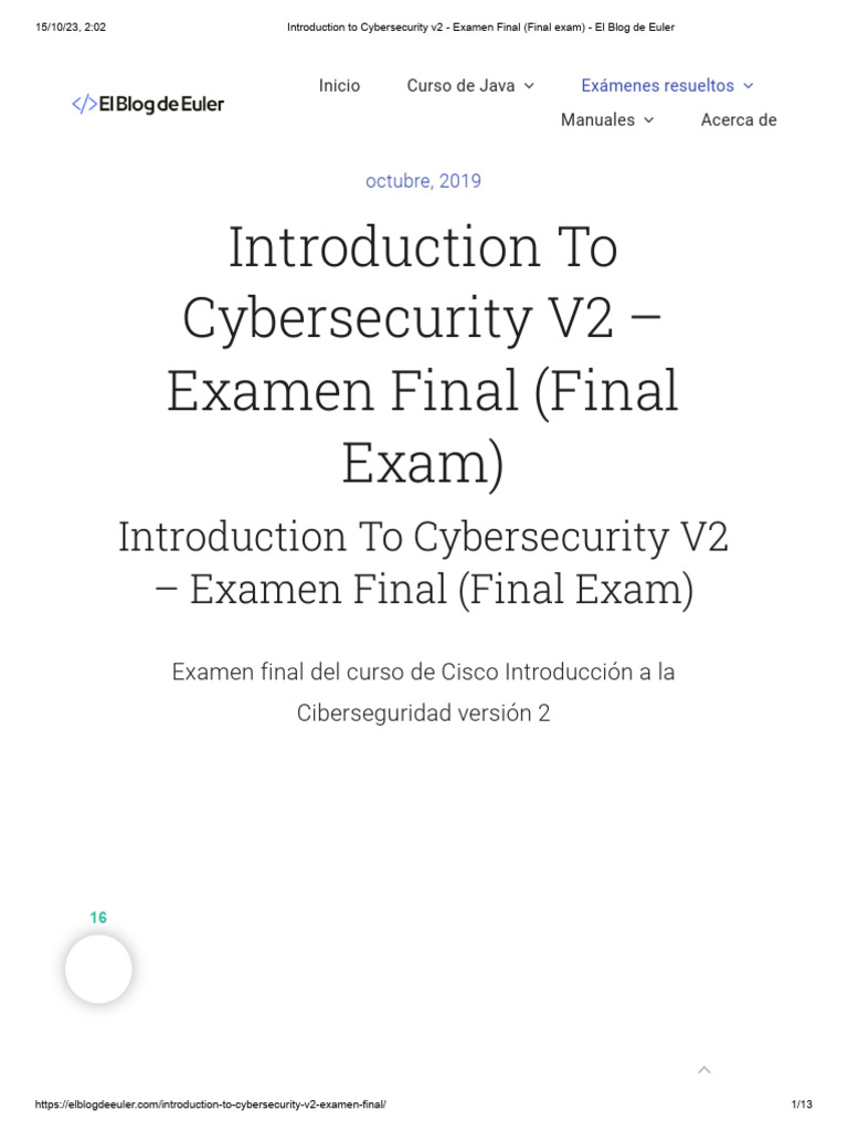Introducción A La Ciberseguridad - Examen Final Del Curso Respuestas X Internet 3 | PDF | Red de ...