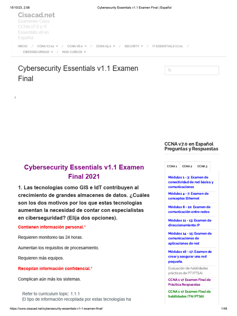 Introducción A La Ciberseguridad - Examen Final Del Curso Respuestas X ...