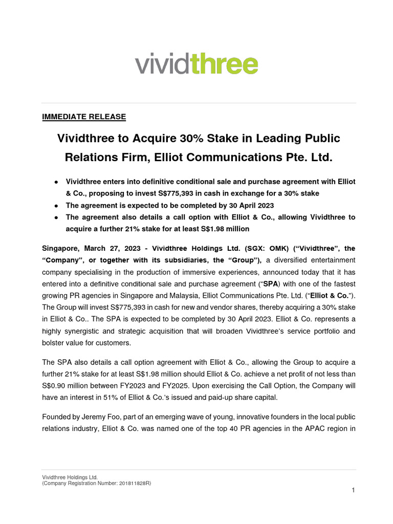 VV3 - Press Release 27 March | PDF | Virtual Reality | Equity (Finance)