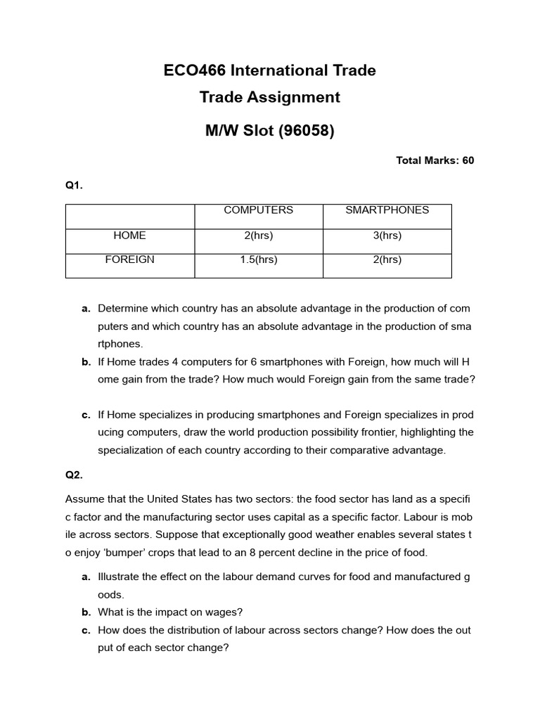 Trade Assignment - MW | PDF | Comparative Advantage | Labour Economics