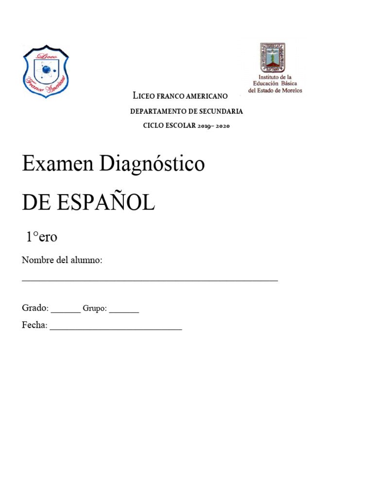 Examen Diagnostico Españl 1 | PDF | Verbo