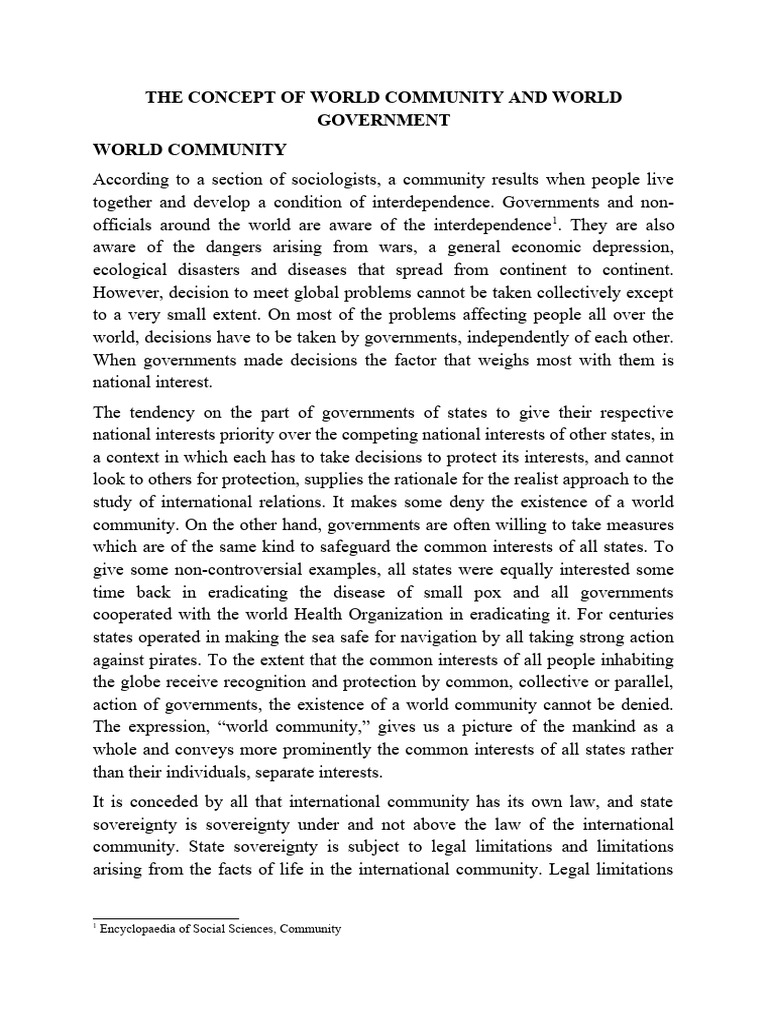 THE CONCEPT OF WORLD COMMUNITY AND WORLD GOVERNMENT | PDF | Sovereignty ...