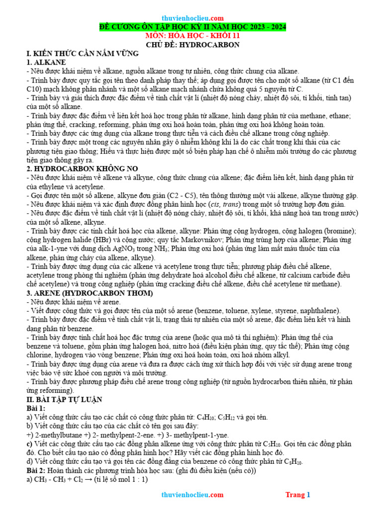 De Cuong On Tap HK2 Hoa 11 KNTT 23 24 | PDF