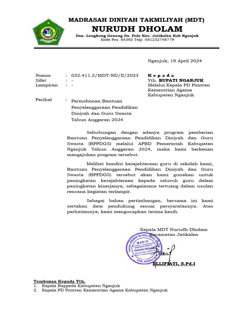 Proposal BPPDGS MDT Nurudh Dholam 2024 | PDF