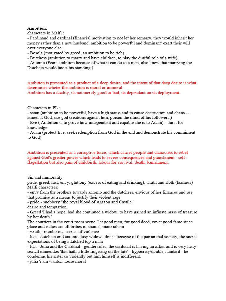 Ambition, Sin, Immorality, Desire Andlust in PL and Malfi | PDF | Seven ...