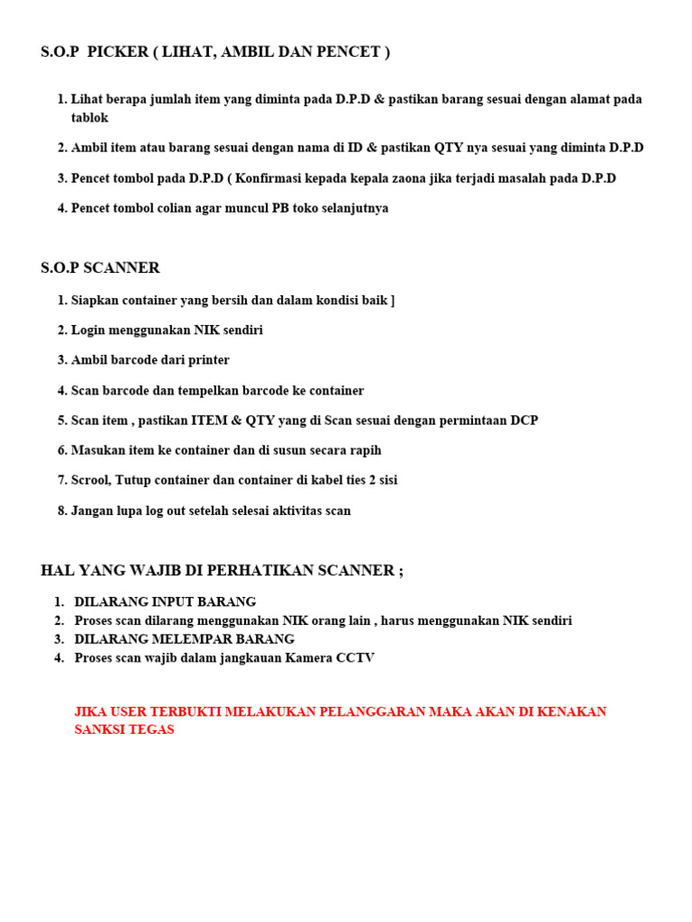 SOP Picker & Scanner Efisien | PDF