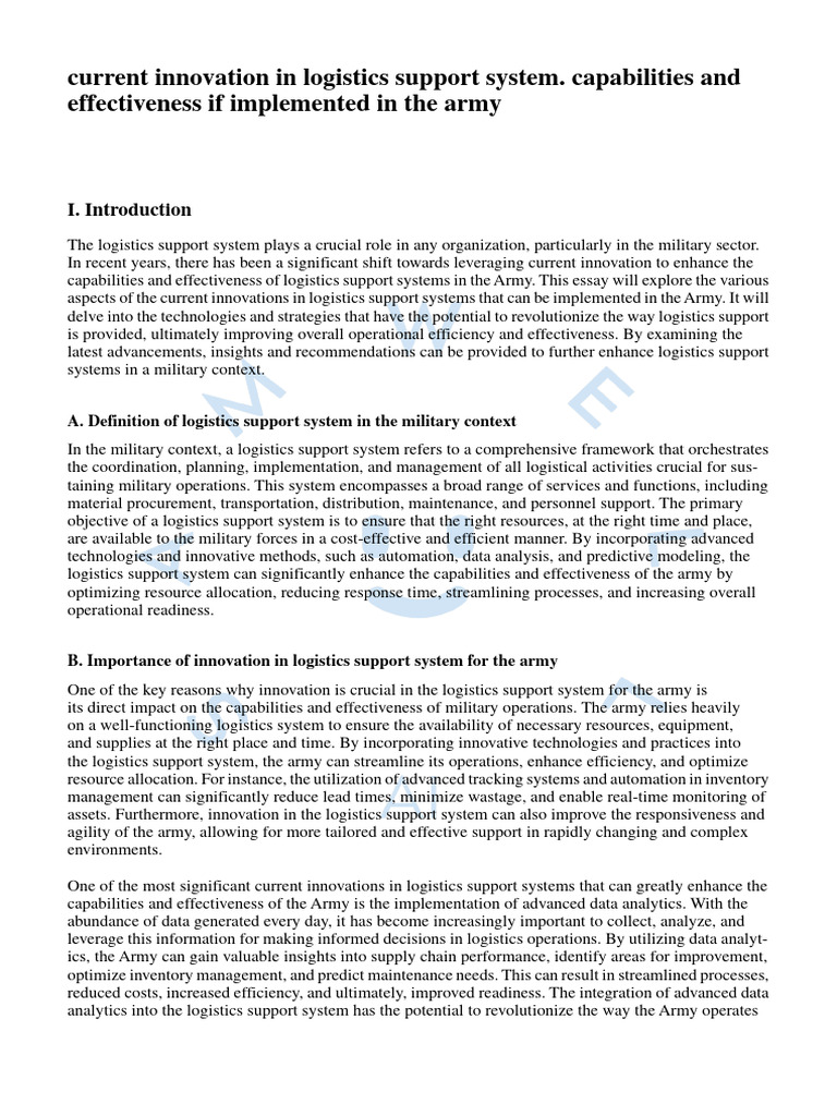 Current Innovation in Logistics Support System. Capabilities and ...