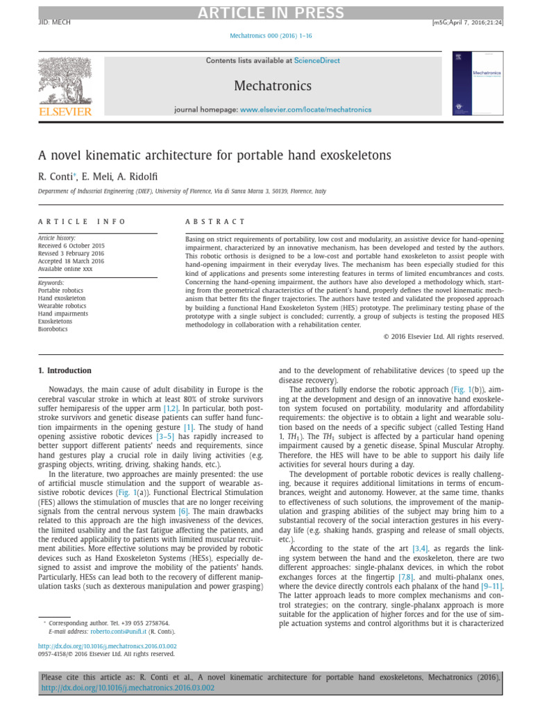 A Novel Kinematic Architecture For Portable Hand Exoskeletons | PDF | Hand | Simulation